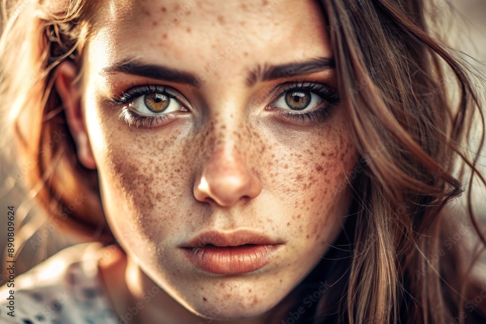 A deep, emotional portrait. The face of a young girl without makeup ...