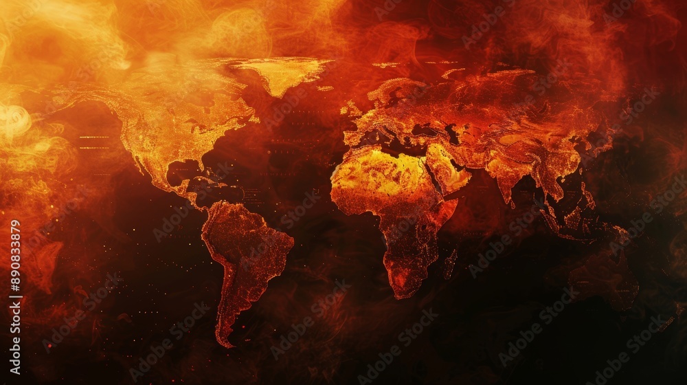 Realistic earth heatwave map with red and orange heat haze in western ...