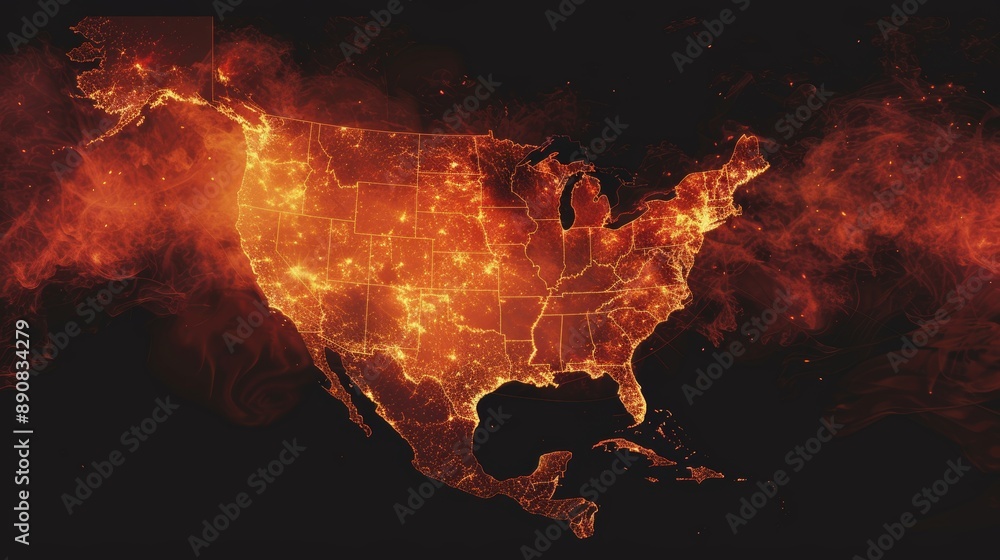 North america heatwave map red and orange heat haze in western and ...