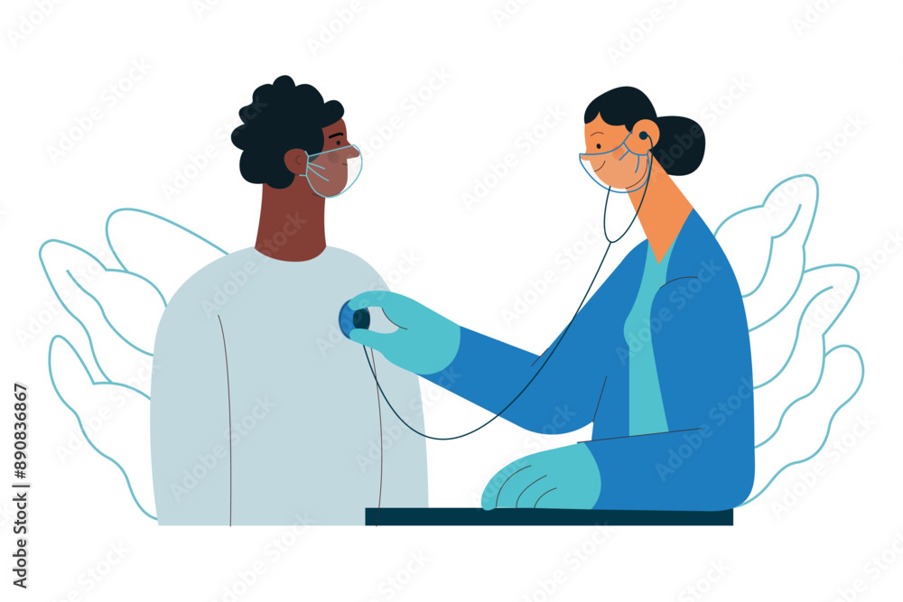 Cardiac Auscultation. Male Patient and Female Doctor Carrying Out ...
