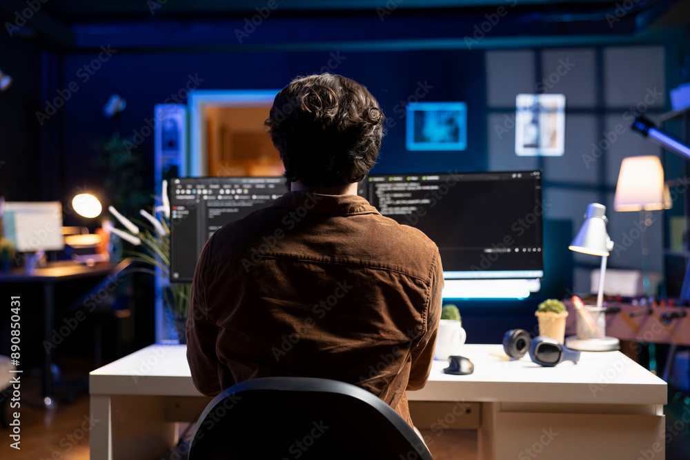 It Specialist Working From Home Developing Software In Javascript Programming Language Using Pc