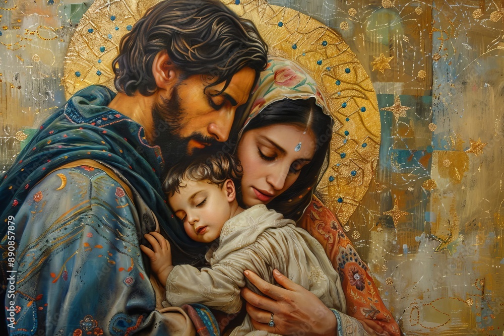traditional Catholic art representation of the Holy Family.AI generativ ...