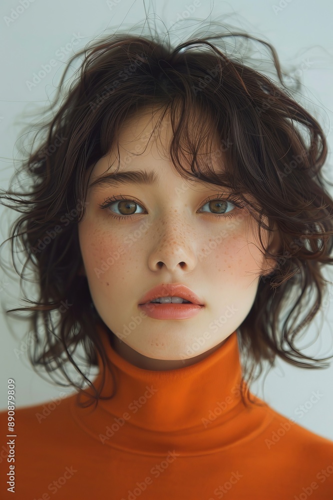 Portrait of beautiful Japanese women with slicked back hair, wearing ...