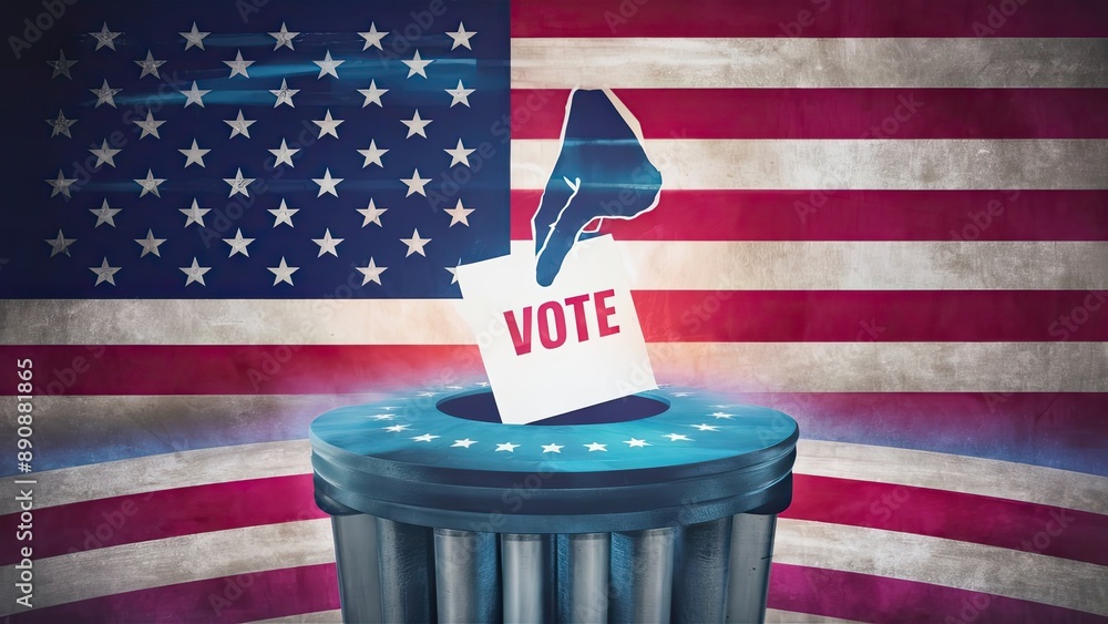 American flag and election vote silhouette composition. Describe the ...