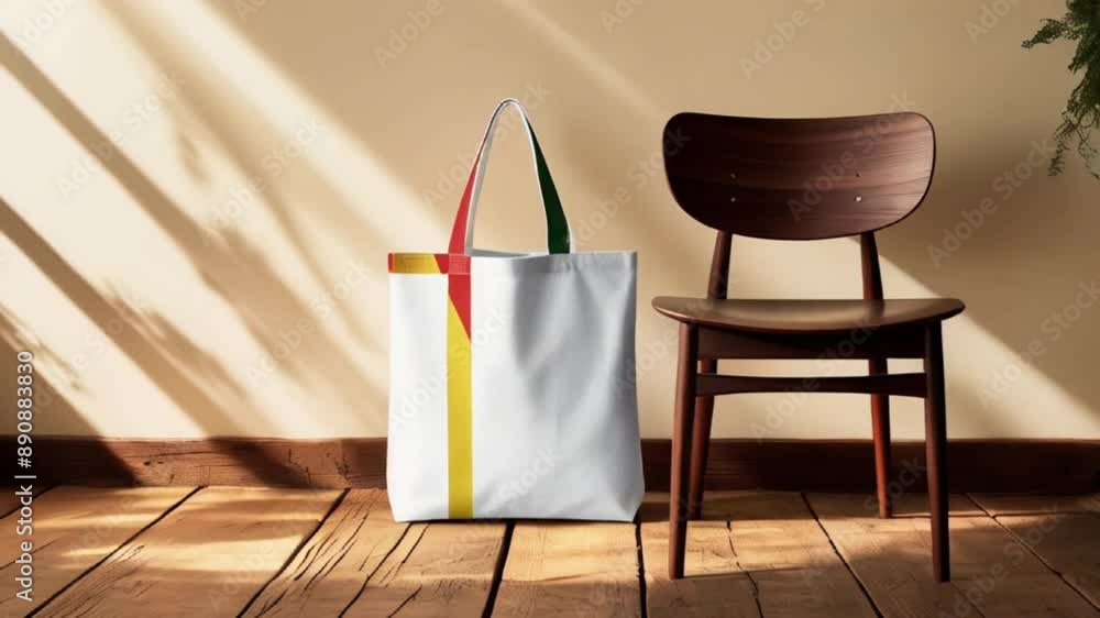 Blank empty white canvas tote bag mockup on chair with sunlight, for ...
