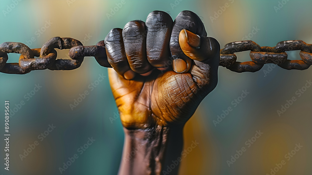 Powerful image of a raised fist gripping a broken chain, symbolizing ...