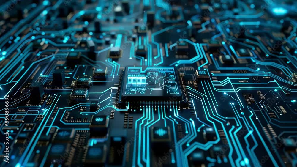 Tech Picture Reference. Abstract Blue Circuit with AI Symbols ...