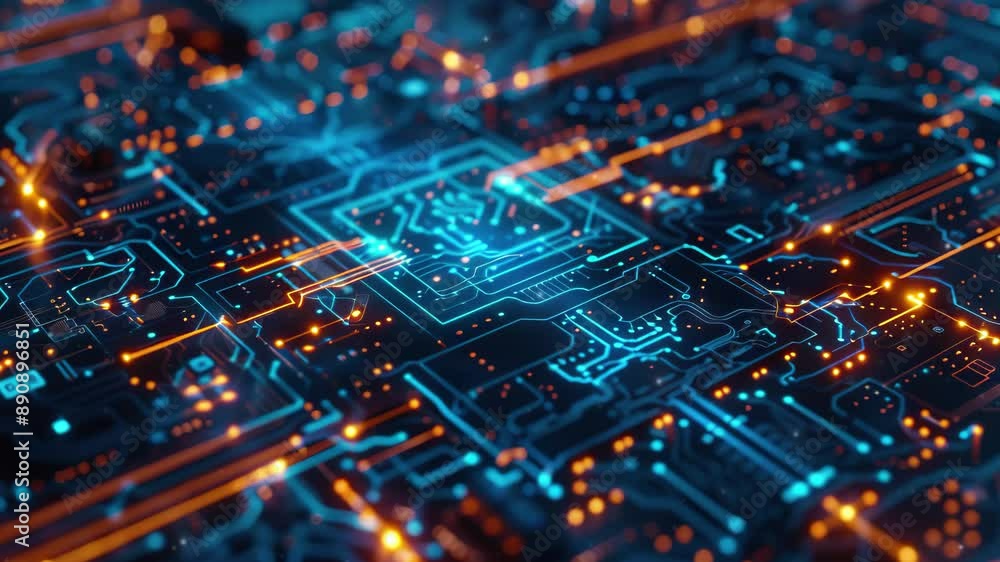 Tech Picture Reference. Abstract Blue Circuit with AI Symbols ...