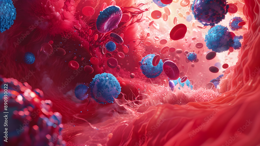 red blood cells, Blood vessel with blood cells, Blood cells in vein ...