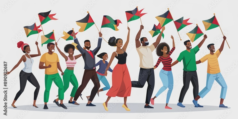 Celebration of Juneteenth Freedom Day with people dancing and waving ...