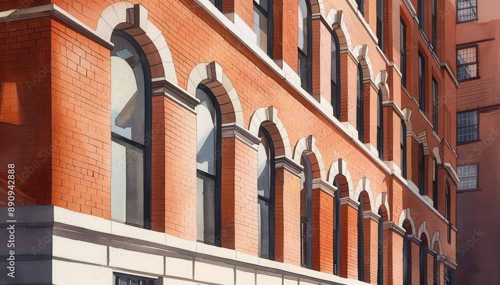 Classic red brick building exterior with arched windows and detailed ...