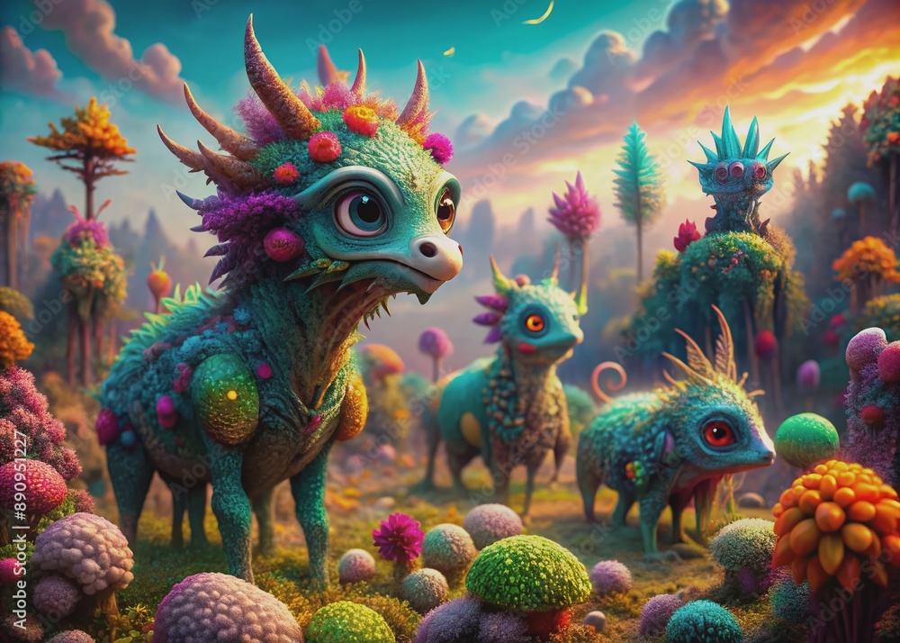 Vibrant virtual creatures roam a fantastical digital landscape, as ...