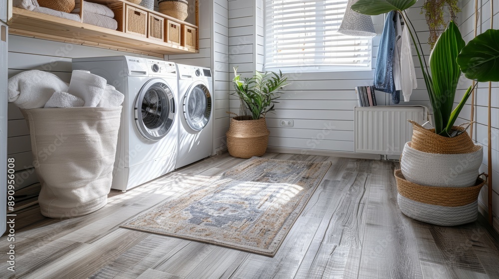 A photo of a finished laundry room with new, waterproof vinyl flooring ...