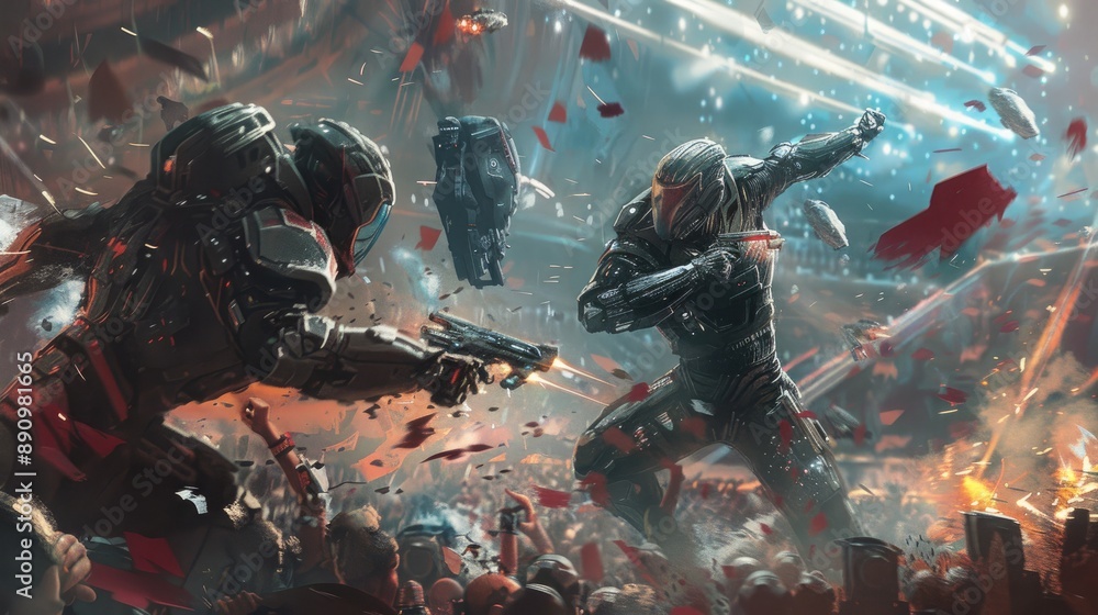 An intergalactic gladiatorial arena where alien champions duel in ...