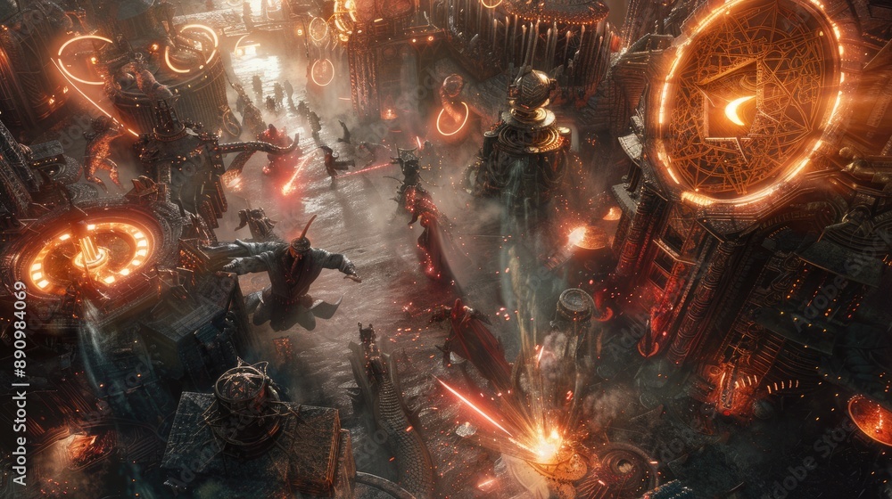 Arcane constructs of ancient magic and technology battling in a ...