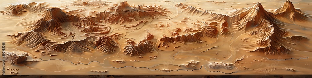 Draw a map sand table with mountains, sand roads, and deserts in the ...