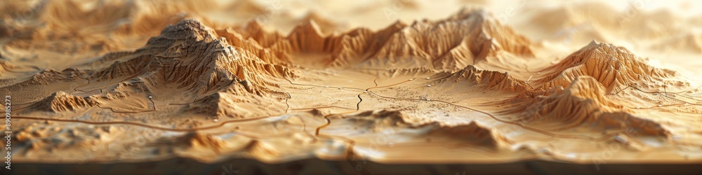 ภาพประกอบสต็อก Draw a map sand table with mountains, sand roads, and ...