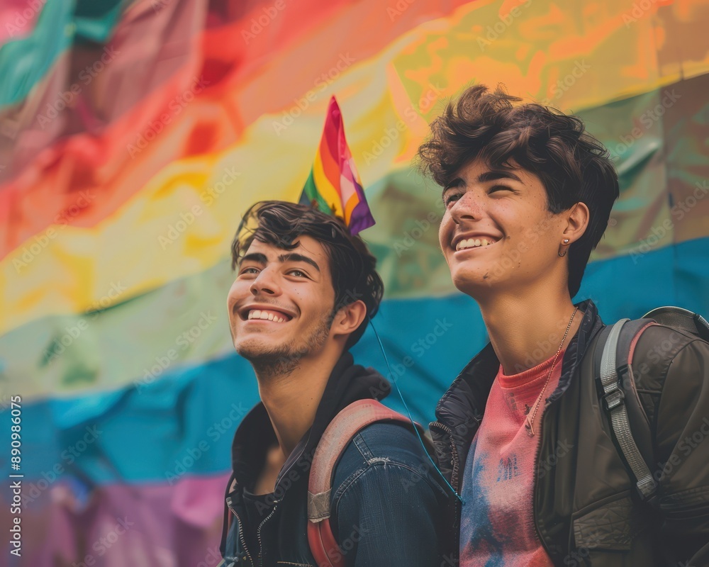 Foto de Gay Couple Shows Love and Acceptance with Pride Flag in ...