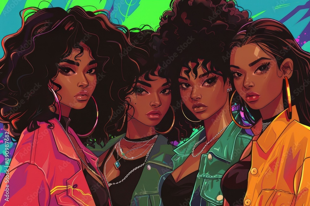 Portrait of a group of young black women together, demonstrating ...