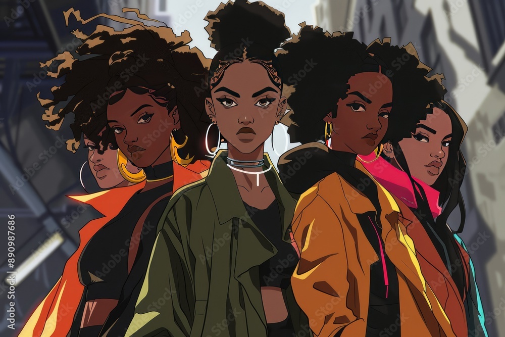Portrait of a group of young black women together, demonstrating ...