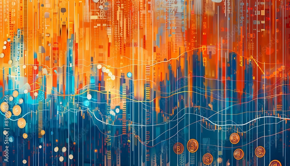 High-resolution digital artwork of a vibrant orange and blue stock ...