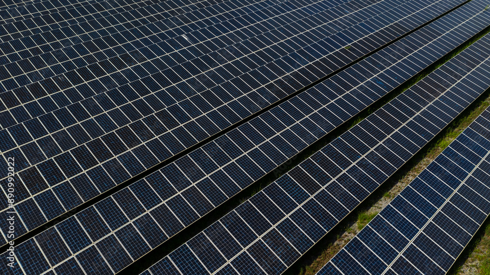 Aerial view solar cell panels farm power plant, Solar cell panels farm ...