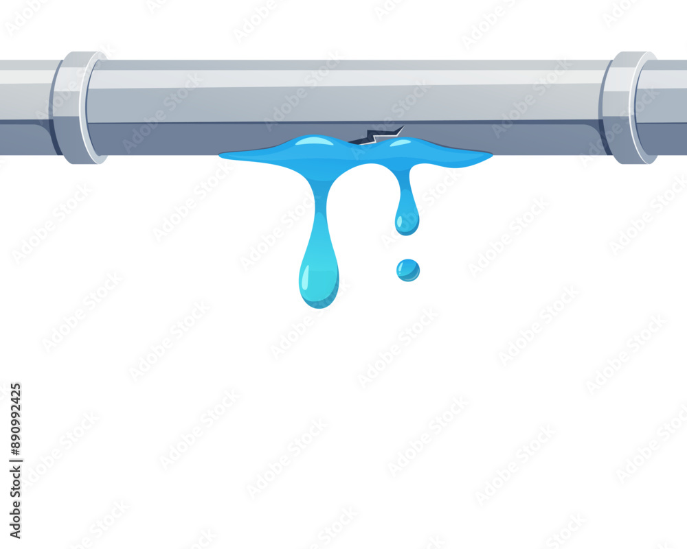 Broken pipe with leaking water vector isolated on white background ...