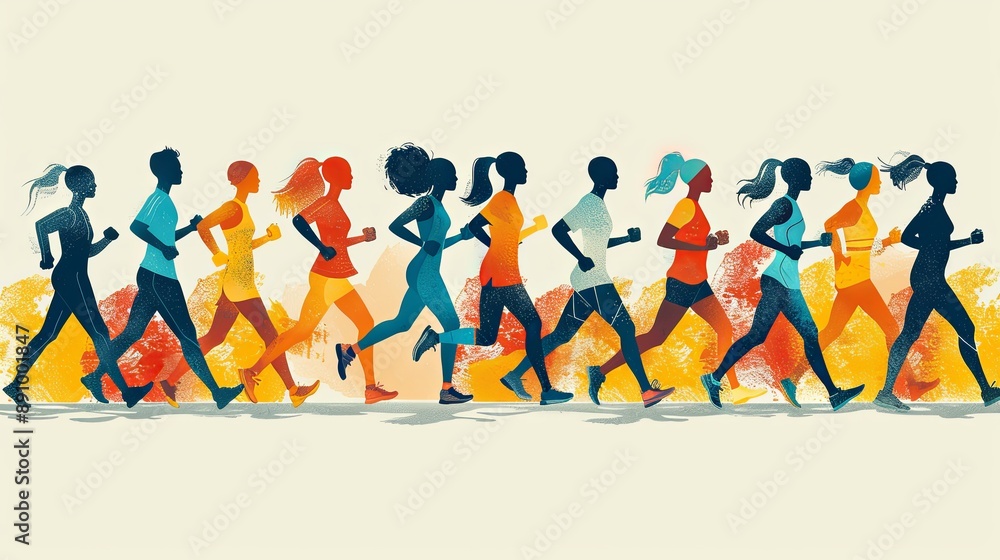 vector, illustration, Running people. Cartoon flat style. Cute ...