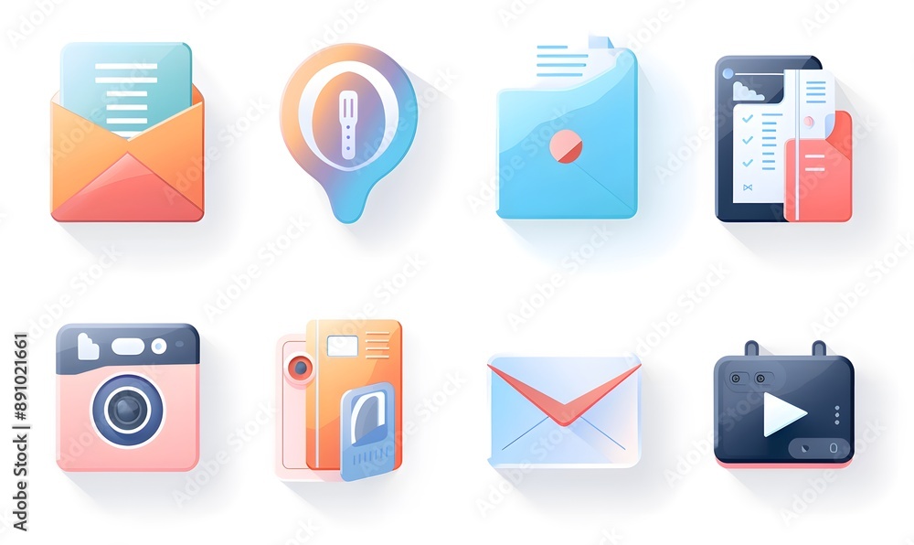 Icon set representing different types of media content within a gallery ...