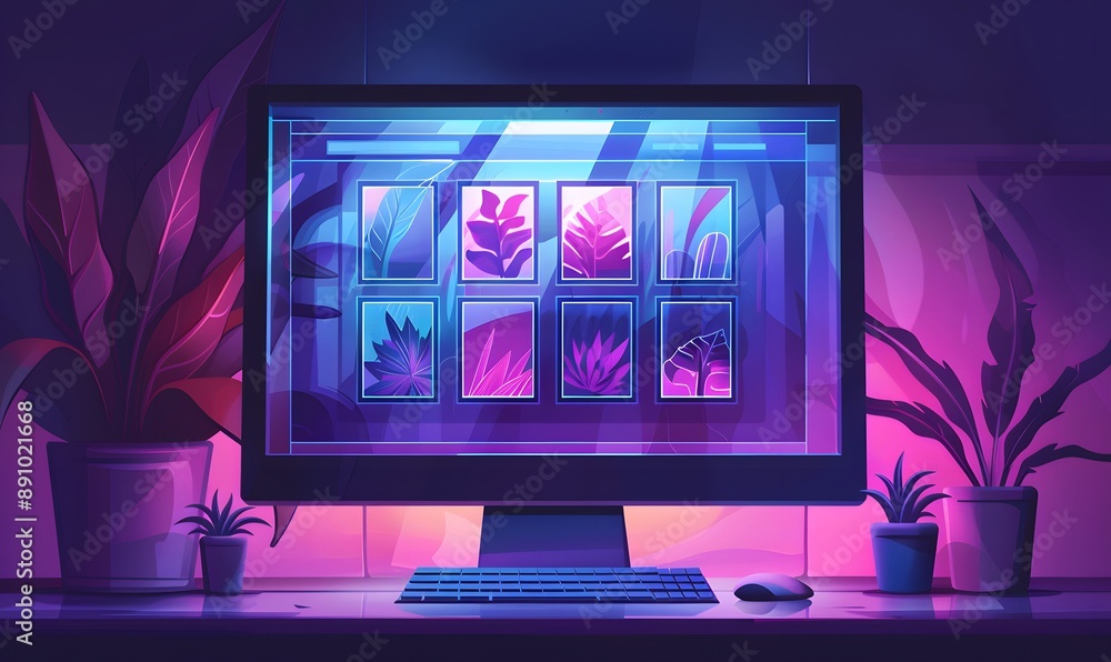 Graphic illustration of a web browser window with a gallery icon and ...