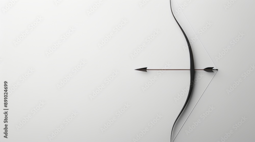 Minimalist design of a bow and arrow, clean lines and sharp angles ...