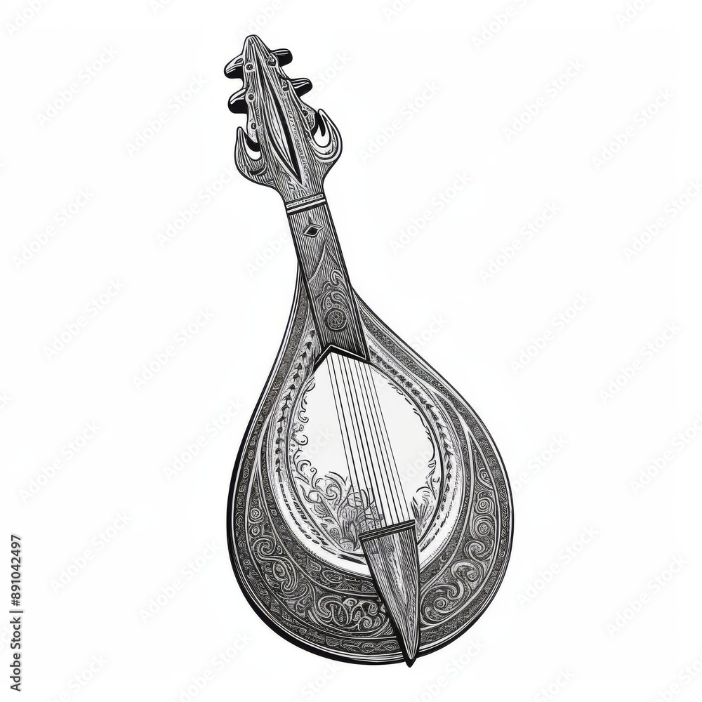 Black and white Vintage engraved art of a oud isolated on white ...