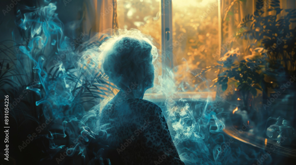 faint, ghost-like images within a vibrant scene, symbolizing the ...