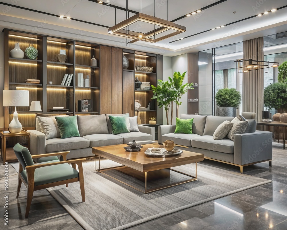 Elegant modern furniture showroom display featuring a stylish living ...