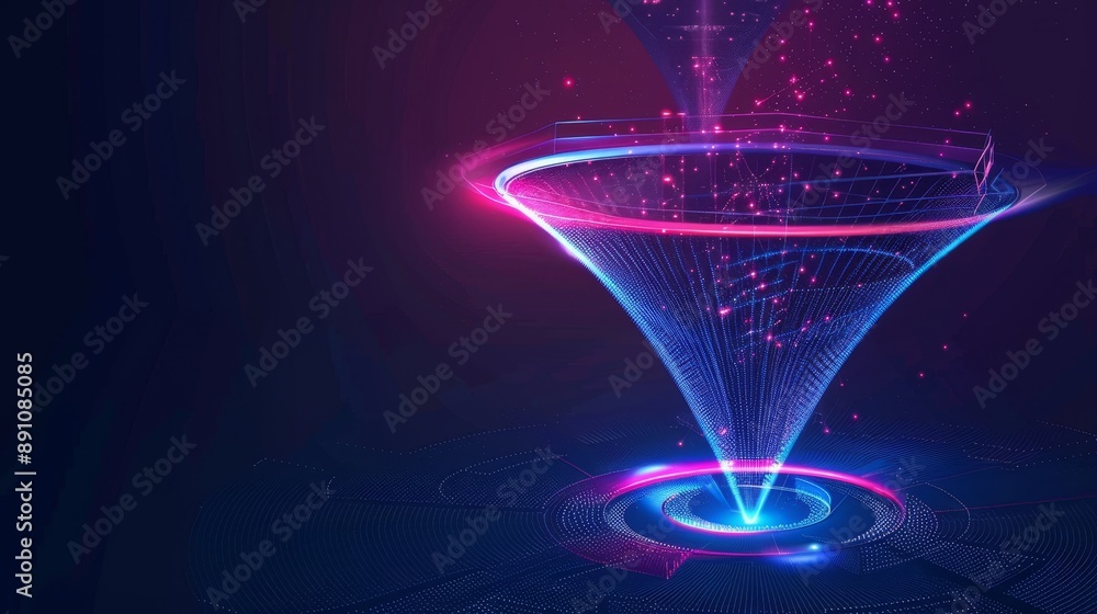 Futuristic Digital Funnel Concept with Glowing Lines and Particles - A ...