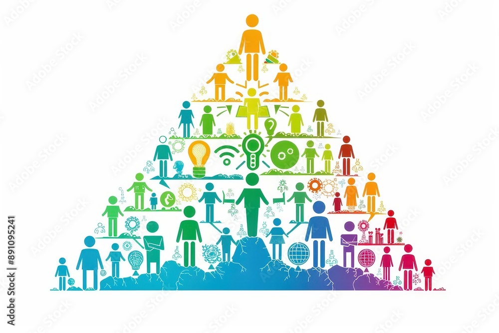 Colorful pyramid chart with various human figures and icons ...