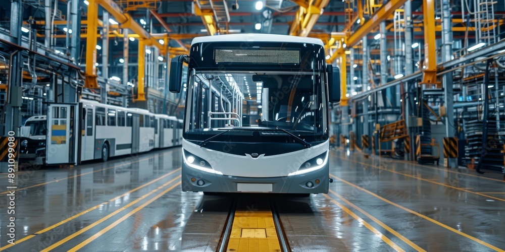 Futuristic Electric Bus Manufacturing: Abstract Visualization of ...