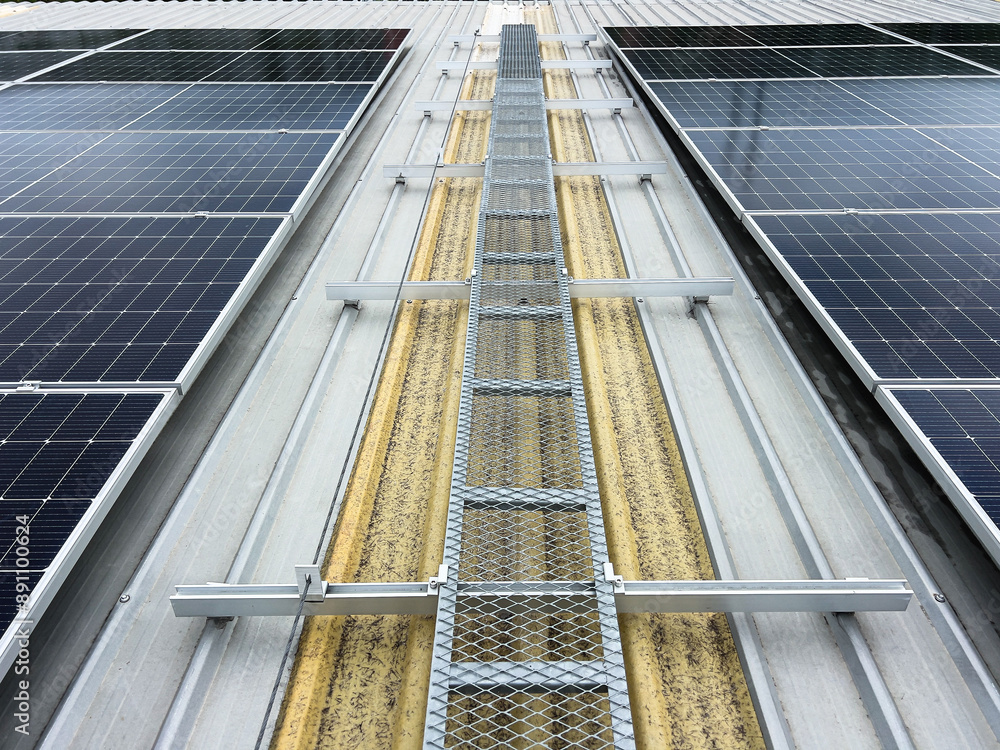 Railing for the walkway around the roof skylight, solar cell system ...