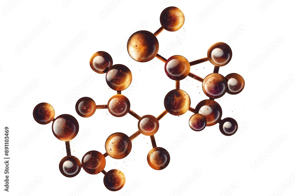 High-resolution illustration of caffeine molecule structure with a ...