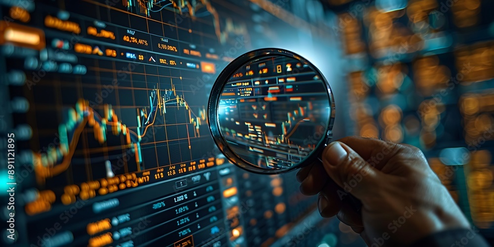 Person Holding a Magnifying Glass Examining a Computer Screen. trading ...