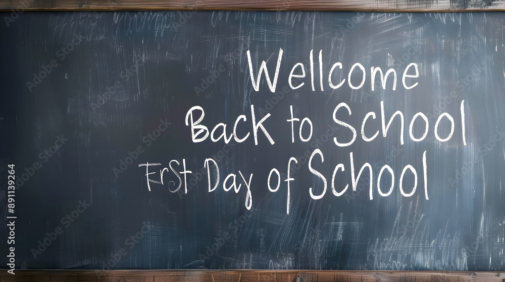 Welcome Back to School, First Day of School On whiteboard Stock Photo ...