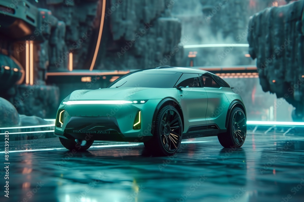 concept generic electric crossover car design in green electric ...