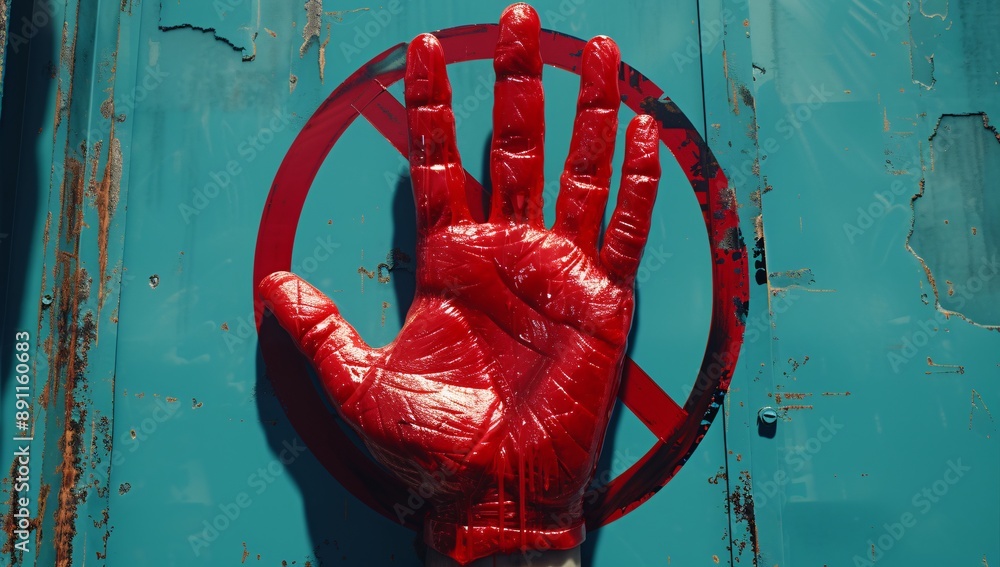 Striking large red hand graphic with a "no" sign, highlights cultural ...
