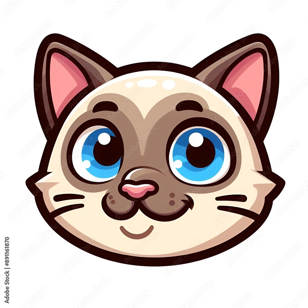 Cartoon style cute siamese cat logo icon with white background, cartoon ...
