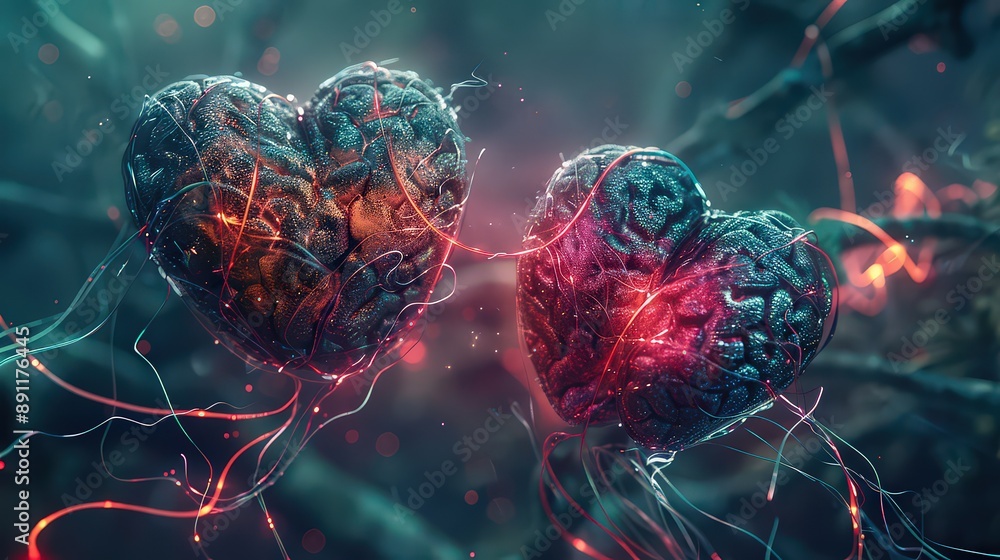 A creative photography composition showing a heart and brain ...