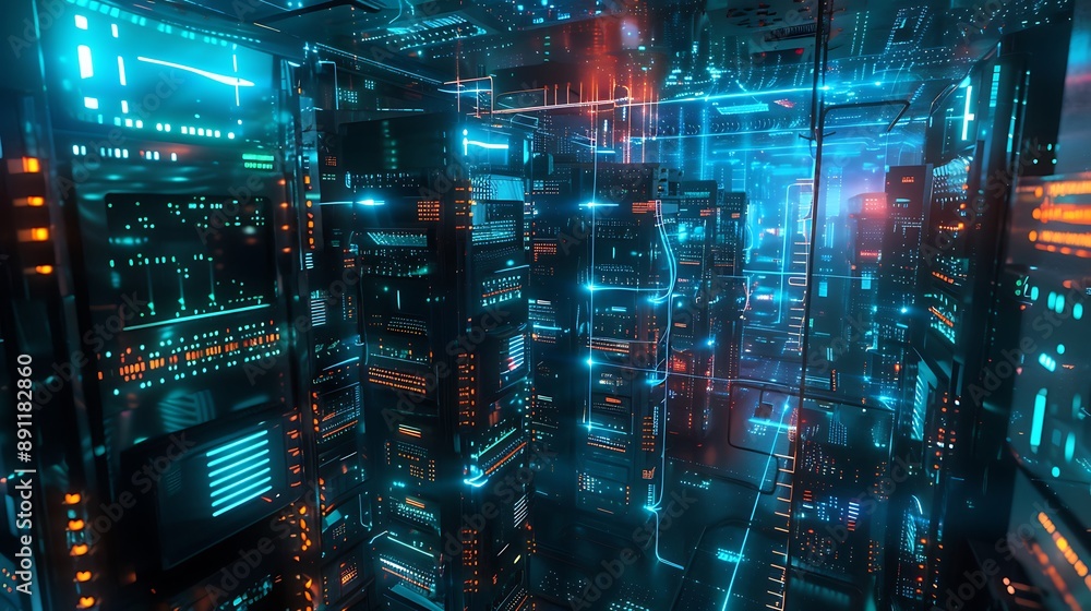 Innovative grid computing network showcasing interconnected data ...