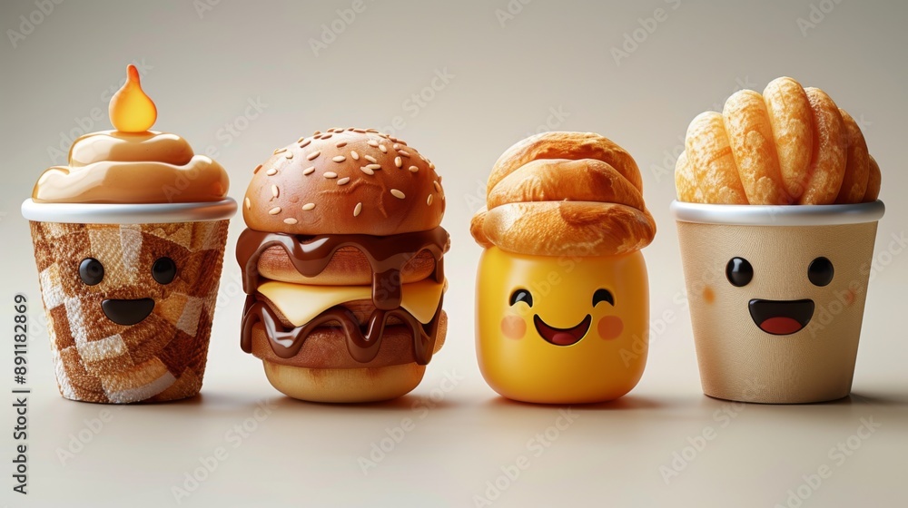 Smiling Fast Food Friends Stock Illustration | Adobe Stock
