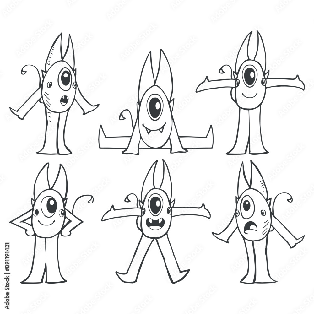 set of monsters with one eye in different emotions and poses vector ...