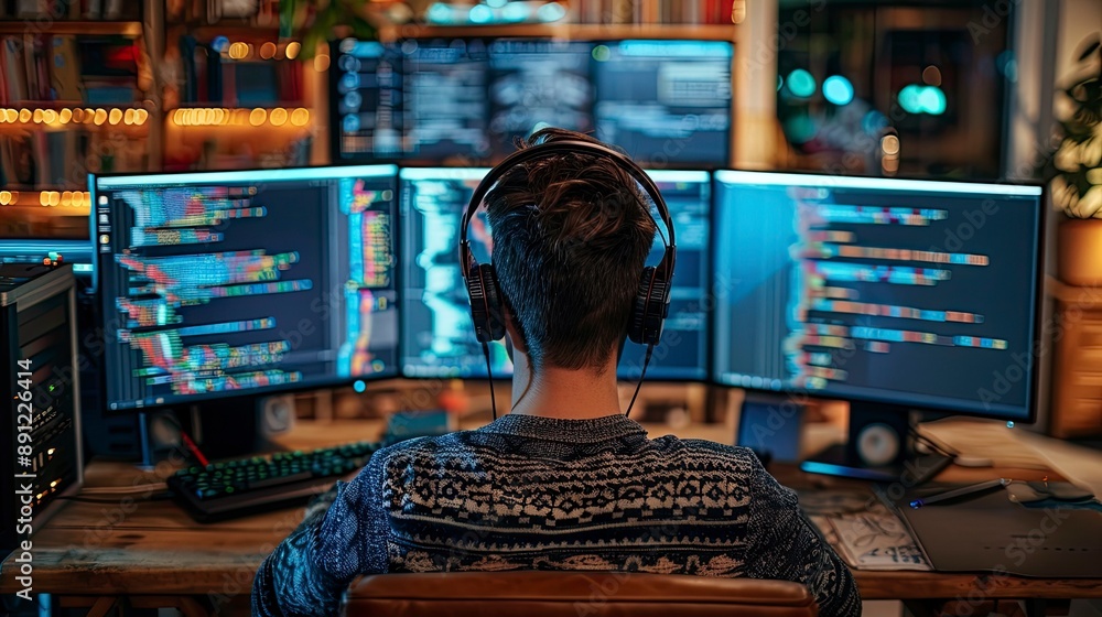 An image of a coder working on an open-source project, with multiple ...