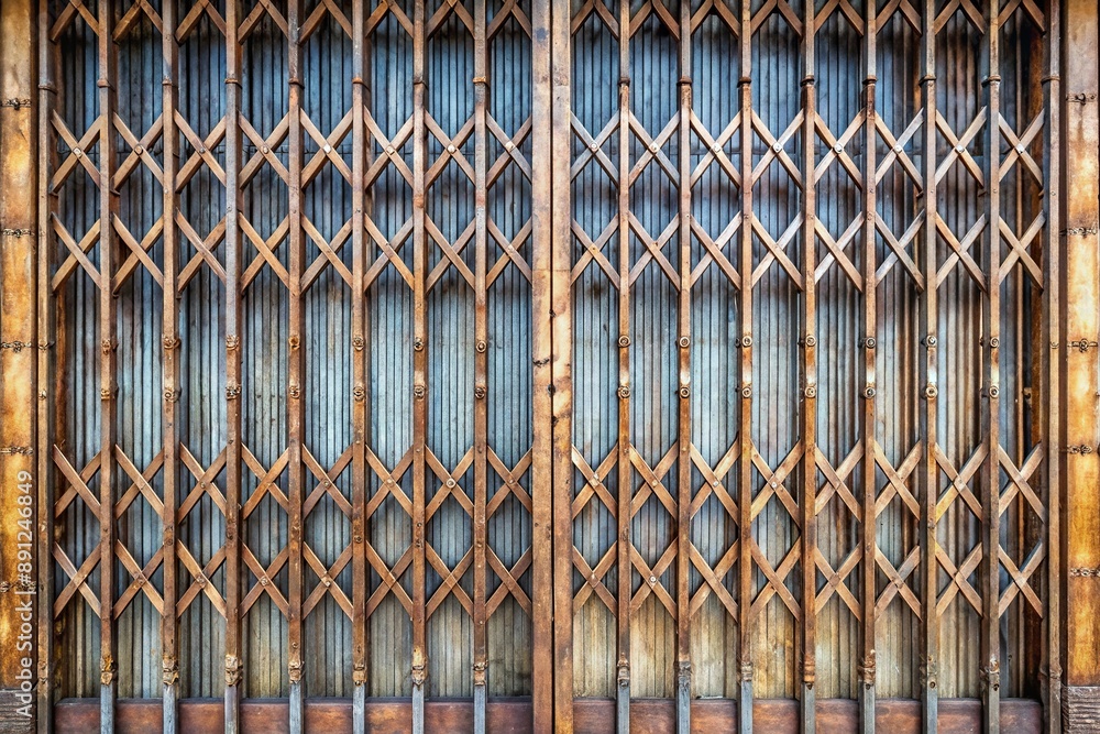 Thai vintage-style steel folding sliding door gate with intricate ...